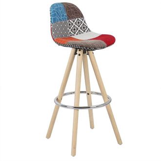 Woltu Woltu - Tabouret de Bar en Lin avec dossier Si&egrave;ge de Cuisine Pied en bois avec Repose-Pied, Multicolore