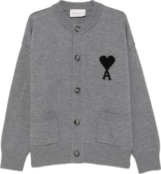 Ami Crewneck Cardigan With Contrasted Ami de Coeur