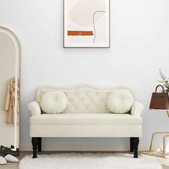 vidaXL Vidaxl - Banc avec coussins cr&egrave;me 120,5x65x75 cm - Velours doux - Accoudoirs roul&eacute;s - Pieds en bois dh&eacute;v&eacute;a massif - Capacit&eacute; 110 kg