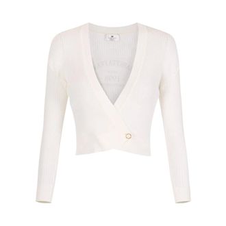 Elisabetta Franchi Femme, Pulls, Beige, Taille: 38 FR Gilet en maille avec logo imprim&eacute;