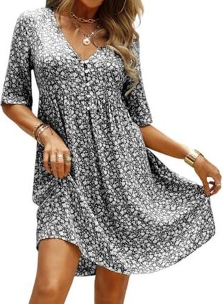 Onsoyours Femme Robe Longue Été Robes Grande Taille À Manches Courtes Col V De Plage Grande Swing Chic Imprimé Floral Casual Boho Robe De Soirée Printemps A Noi