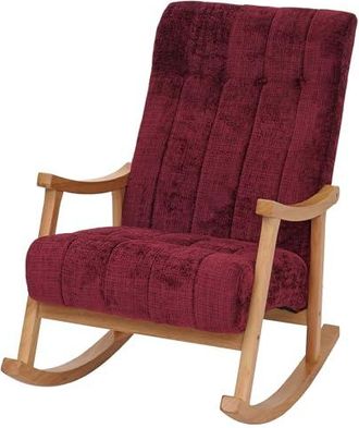 Mendler Fauteuil à Bascule HWC-K10 Chenille (465g/m²) Bordeaux, piètement Naturel