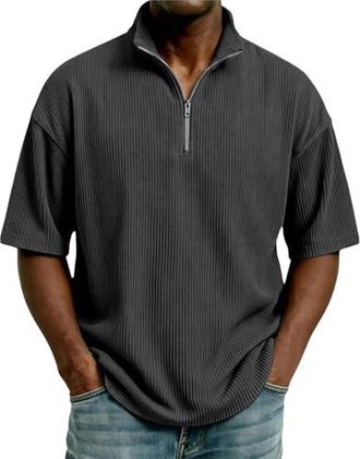 Generic Hauts basiques classiques solides pour homme, v&ecirc;tements de travail d&eacute;contract&eacute;s, polo boutonn&eacute;, chemise l&eacute;g&egrave;re et respirante, t-shirts dext&eacute;rieur, Noi