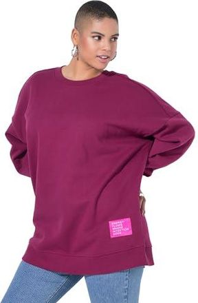 STUDIO UNTOLD Femme Grandes Tailles Sweat-Shirt Oversized avec Patch &agrave; Message, Encolure Ronde et Manches Longues Aubergine 58+ 824340540-58+