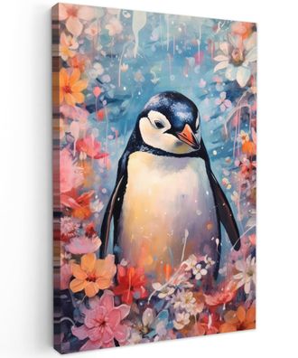 MuchoWow © Leinwand Klein 20x30 cm Mini Deko Schlafzimmer Aesthetic Leinwandbilder Wohnzimmer Gemälde Foto Geschenk Living Room Decoration Bilder Pinguin - Blu