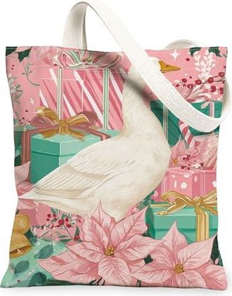 Generic Sacs fourre-tout en toile florale doie de No&euml;l, &eacute;l&eacute;gants poinsettia r&eacute;utilisables, sacs d&eacute;picerie dhiver l&eacute;gers et lavables en toile pour T, P&ecirc;che, 13