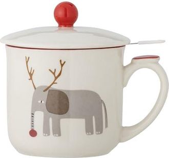 Bloomingville Valentin Becher, Tasse m/Deckel und Teesieb, Rot, Steingut, T10xH11 cm, 300 ml