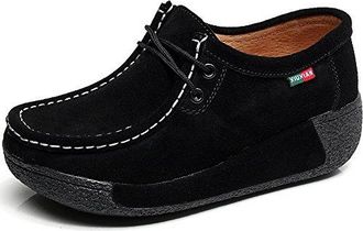 Rismart Femme Formel Plateforme Caché Talon Coin Suède Baskets De Mode Chaussures Noir,37 EU