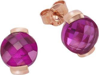 Jamelli Ohrringe Silber 925 rosé-vergoldet mit pinken Quarz-Steinen (beh.)