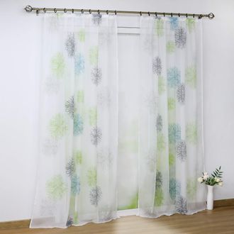 Joyswahl Voile Gardine Transparenter Vorhang mit Kreis-Motiven »Hilde« Schals Fenster Vorhänge BxH 140x245cm Blau mit Kräuselband 2 Stück