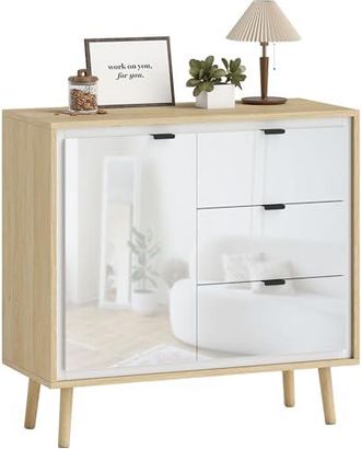 HOMCOM Buffet Salon Meuble de Rangement Armoire de Cuisine avec Placard &agrave; 2 Portes 3 tiroirs et &eacute;tag&egrave;re r&eacute;glable, Style Moderne Buffet Salle &agrave; Manger et Salo