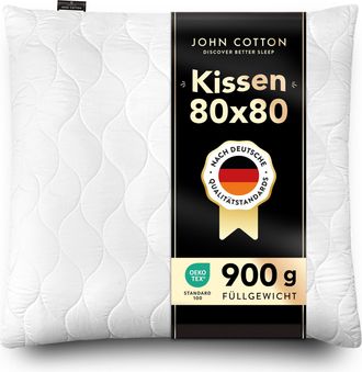 John Cotton Kopfkissen 80x80 cm - Hotel-Luxus-Stepp- Kissen für Nackenschmerzen, Verstellbares Kissen mit Reißverschluss - 900g Füllung, Bequemes Schlafkissen für
