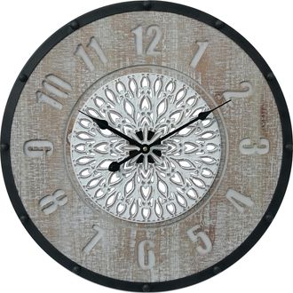 Mobili Rebecca Hängeuhr, Große Wanduhr, Weiß Braun Schwarz, MDF Metall, Retro-Stil, Home Deko, Für Wohnzimmer Küche - Durchmesser 50 cm x T 4,5 cm - Art. RE6781