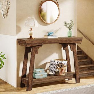 Tribesigns Konsolentisch 105cm mit Lagerung, 2-Tier Holz Eingangstisch mit Regal, Bauernhaus schmalen Sofa Tisch hinter Couch f&uuml;r Foyer, Flur, Wohnzimmer