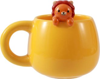 i-Total Keramiktasse mit Tiermotiv aus Keramik am Rand, Tasse f&uuml;r Tee oder Kaffee (LION)
