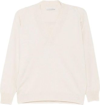 Le Tricot Perugia Pull &agrave; col en V c&ocirc;tel&eacute; - Femme - Pulls - Beige - Taille: 40 FR