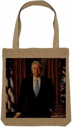 Fabulous Sac Shopping Tote Bag Aspect Lin - Bill Clinton Etats Unis President Peinture Maison Blanche - Sac de Courses Toile Epaisse 360g Beige Naturel Cabas P