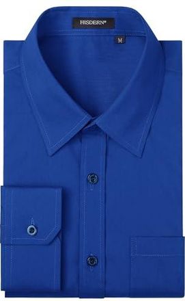 Hisdern Chemise Bleu Homme Manches Longues Chemises Habillée Formelle Chemise Regular Fit Casual Chemises Shirt Bleu Royal 4XL