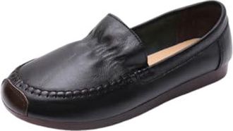 Generic Mocassins en Cuir véritable pour Femmes, Ballerines à Semelle Souple, Mocassins Plats Confortables, Chaussures de Marche à Enfiler,Noir,38 EU