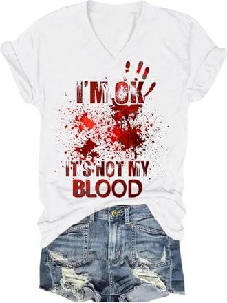 Generic T-shirt imprim&eacute; &agrave; manches courtes et col rond pour femme, Rouge, 5XL