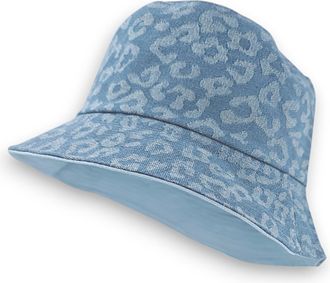 styleBREAKER Damen Wendehut 2-in-1 | Reversible Bucket Hat mit Leopard Print & Unifarbener Denim-Seite | Jeans Fischerhut für Freizeit, Strand, Festival, Sommerhut