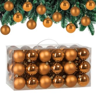 Deuba Weihnachtskugeln 54tlg Ø 6cm Kunststoff matt glänzend Christbaumkugeln Christbaumschmuck Anhänger Weihnachtsbaumkugeln Weihnachtsdeko Braun