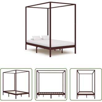 vidaXL Massivholz - Himmelbett-Gestell Dunkelbraun Massivholz Kiefer 120 x 200 cm