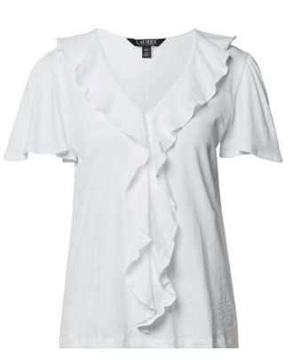 Polo Ralph Lauren Blusentop Volants-Blusenshirt Retro Shirt Elegante Volants entlang des V-Ausschnitts
