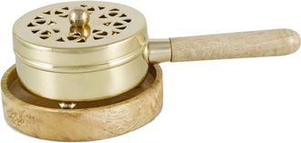 NKlaus NKLaus Räucherpfanne Messing golg mit Holz Untersetzer Weihrauch Baumharze Kräuter 2217