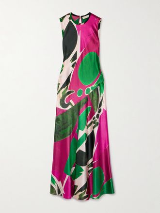 Ulla Johnson + Lee Krasner Gaea Maxikleid Aus Bedruckter Seiden-charmeuse - Pink