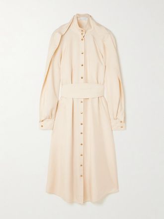 Zimmermann Robe-chemise Midi En Soie &Agrave; Fronces Et &Agrave; Drap&eacute; Luna Obi - Cr&egrave;me
