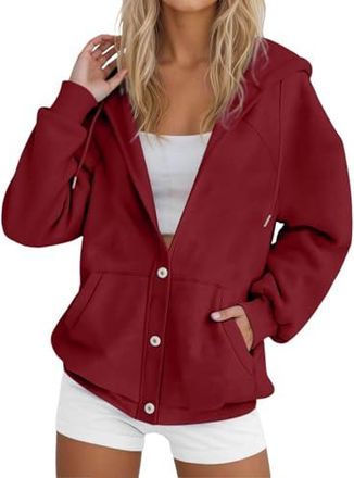 Generic Vestes pour femmes 2026 Sweat &agrave; capuche zipp&eacute; d&eacute;contract&eacute; boutonn&eacute; sur le devant Veste polaire douce et chaude V&ecirc;tements dext&eacute;rieur confortables pour 