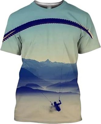 Keephen T-Shirt Graphique Aventure A&eacute;rienne pour Hommes/Femmes Impression 3D Montgolfi&egrave;re Parapente Parachute Manches Courtes Hauts d&eacute;contract&eacute;s