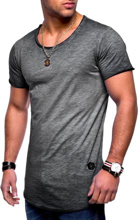 Rello & Reese Herren Oversize T-Shirt Crew Rundhals MT-7103 (Dunkelgrau, 3XL)