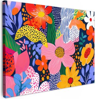 MuchoWow &copy; Bilder 80x60 cm Wohnzimmer Deko Modern Wandbild Kunstdruck auf Leinwand Bild Schlafzimmer &uuml;ber Bett Room Decor Geschenke Farbenfroh - Blumen - Abstr