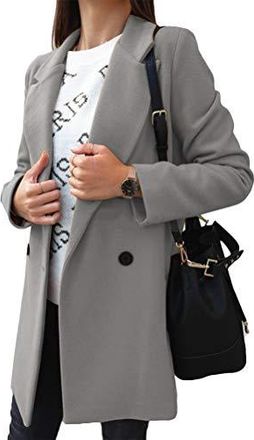 ORANDESIGNE Manteau en Laine Double Boutonnage col à Revers Manches Longues élégant Femme Blouson Gris 3XL