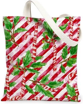 Generic Sacs fourre-tout en toile de No&euml;l, motif canne &agrave; sucre dorge, sacs d&eacute;picerie r&eacute;utilisables, festifs, respectueux de lenvironnement, l&eacute;gers et lavables