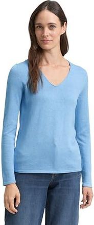 Tom Tailor 1012976 Pull Basique en Tricot Femme,15584 - Sea Blue Melange,XXL