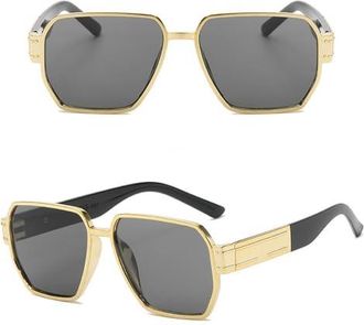 Generic Lunettes de soleil tendance pour femmes, grand cadre, en forme de polygone, protection UV400, lunettes de soleil vintage pour femmes, gris doré 2026