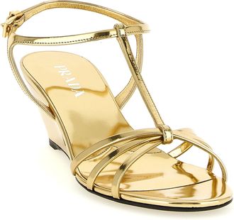 Prada Laminated Calfskin Wedge Sandal - Gold