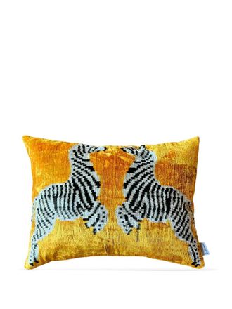 Les-Ottomans coussin en soie à imprimé zébré (40 cm x 50 cm) - Jaune