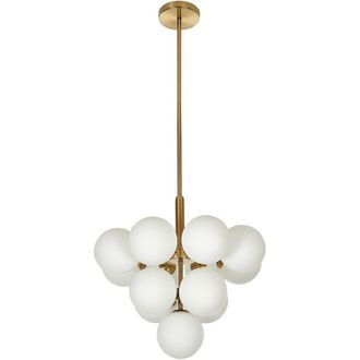 Beliani Lampe Pendante de Plafond &agrave; 13 lumi&egrave;res Moderne Glam Chandelier Abat-jour en Verre Blanc Base en m&eacute;tal en Laiton Birrie