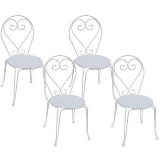 Vente-Unique Lot de 4 chaises de jardin empilables en m&eacute;tal fa&ccedil;on fer forg&eacute; - blanc - GUERMANTES de MYLIA
