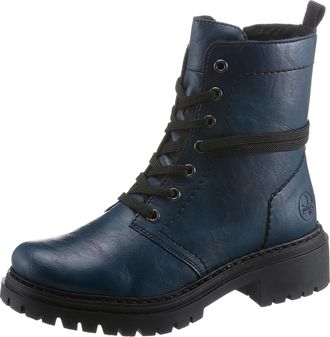Rieker Winterstiefelette RIEKER, Damen, Gr. 38, blau (petrol), Lederimitat, Schuhe Winterstiefelette, mit schaftumspielender Schn&uuml;rung, Topseller