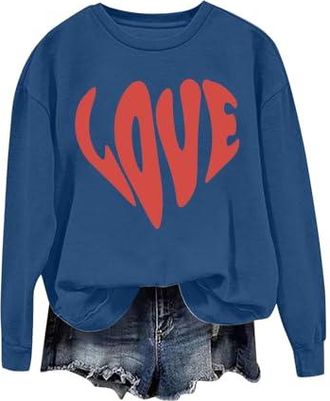 Generic Sweat-shirts de Saint-Valentin 2026 pour femmes 2024 imprim&eacute; graphique coeur col rond manches longues chemisier Saint-Valentin automne hiver pull, ble