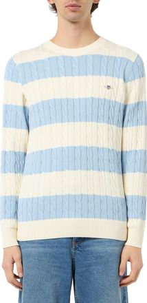 GANT Herren Striped Cotton Cable C-Neck Pullover, Fresh Blue, M EU