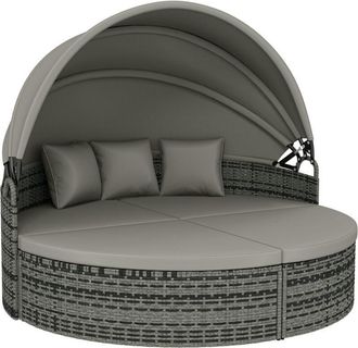 OUTSUNNY Bain de soleil - Outsunny - avec auvent r&eacute;tractable - coussins et oreillers - r&eacute;sine tress&eacute;e - 180 x 175 x 146 cm - gris clair