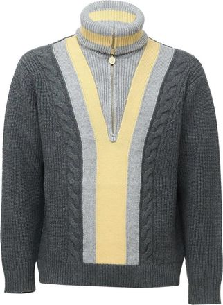 Dr&ocirc;le de Monsieur Pullover mit halbem Rei&szlig;verschluss und Zopfmuster - - Knitwear - Herren - Grau - M