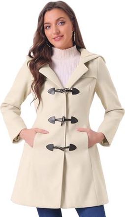 Allegra K Duffle-coat boutonn&eacute; &agrave; capuche pour femme Beige XS
