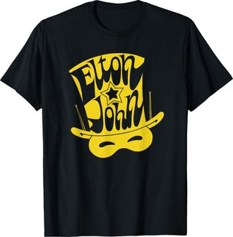 Elton John Offizielle Lizenzierte Mütze T-Shirt, Unisex Erwachsene, Schwarz, Cartoon-Hut-Muster, Small, Polyester 100%